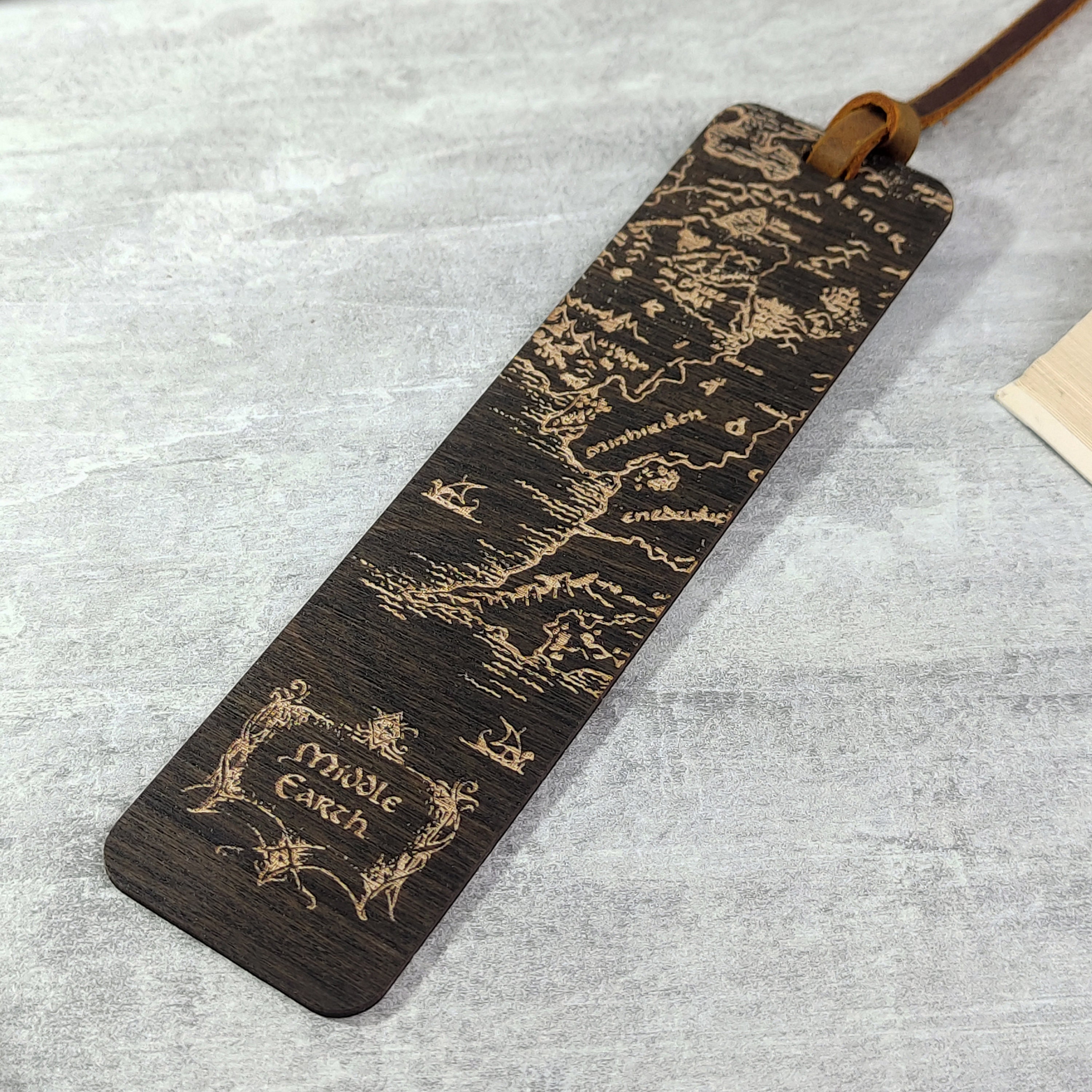 Middle Earth Map Bookmark, LOTR Wooden Bookmark, Leather and Wood Personalized Bookmark - Etsy ...