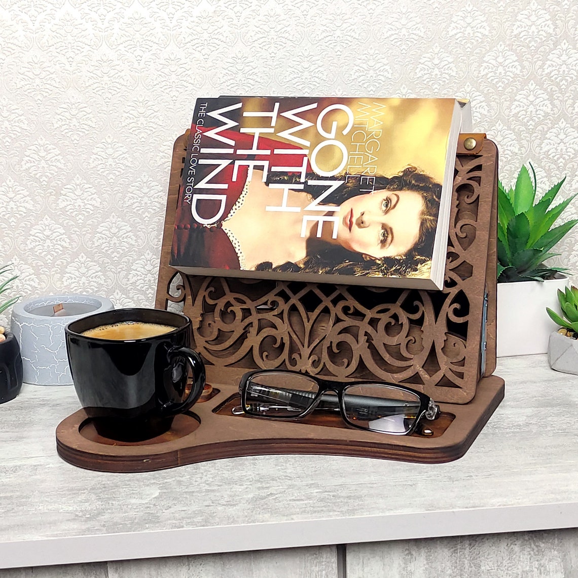 Page Saver, Stand for Reading, Wooden Book Valet, Nightstand Organizer ...