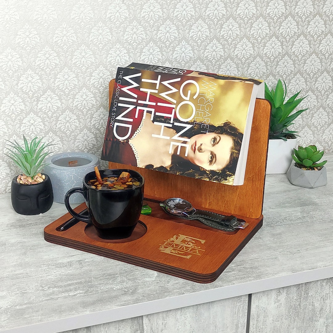 Wooden Book Valet Tray: Nightstand Book Holder & Drink Coaster - Etsy