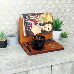 Wooden Book Valet Tray, Wood Nightstand Book Page Holder, Unique Book ...