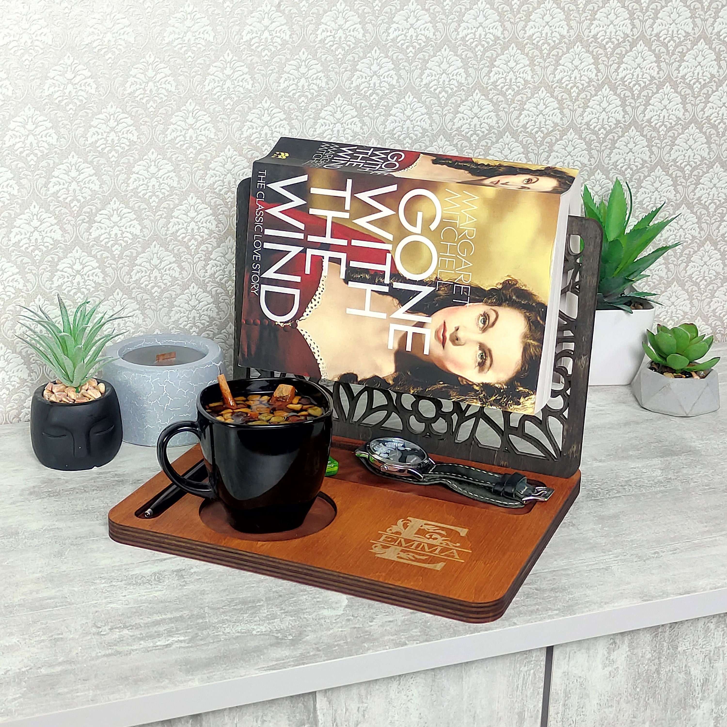 Rustic Wooden Book Valet: Personalized Nightstand Organizer - Etsy