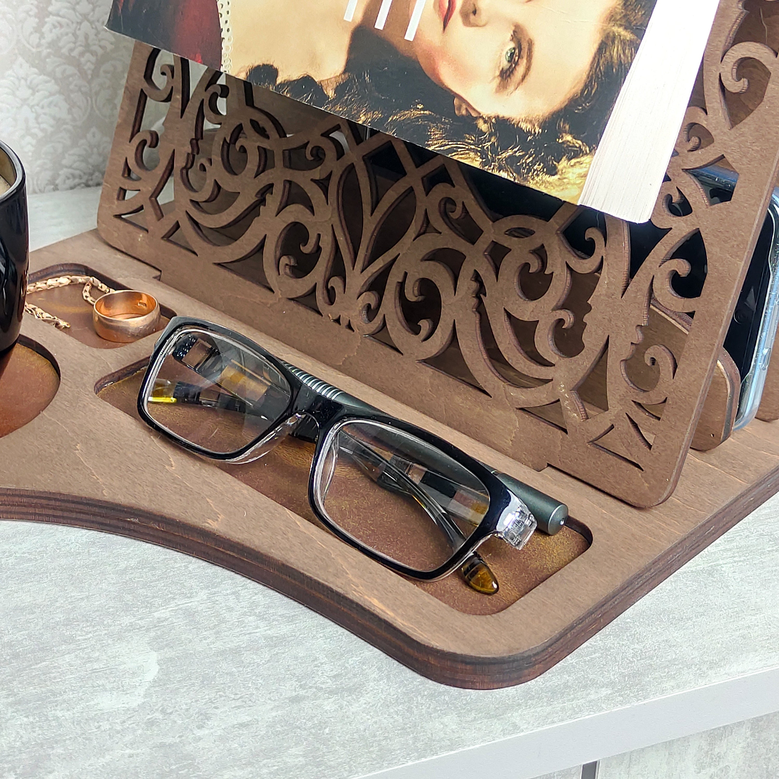 Page Saver, Stand for Reading, Wooden Book Valet, Nightstand Organizer ...