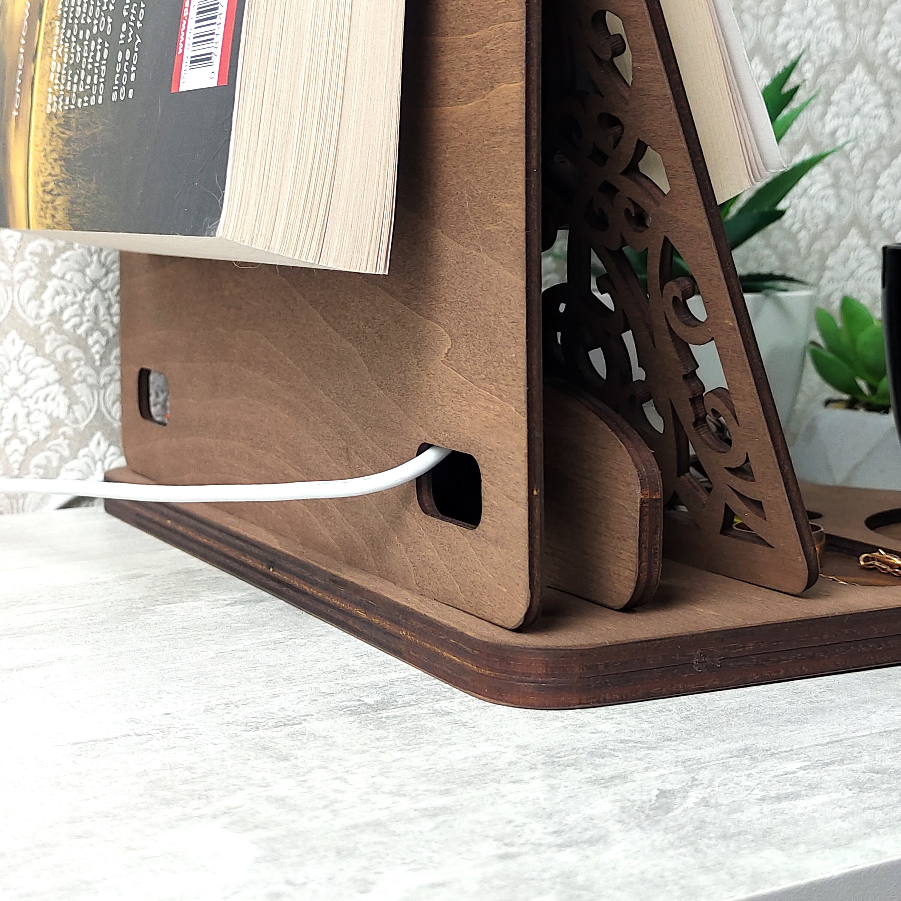 Page Saver, Stand for Reading, Wooden Book Valet, Nightstand Organizer ...