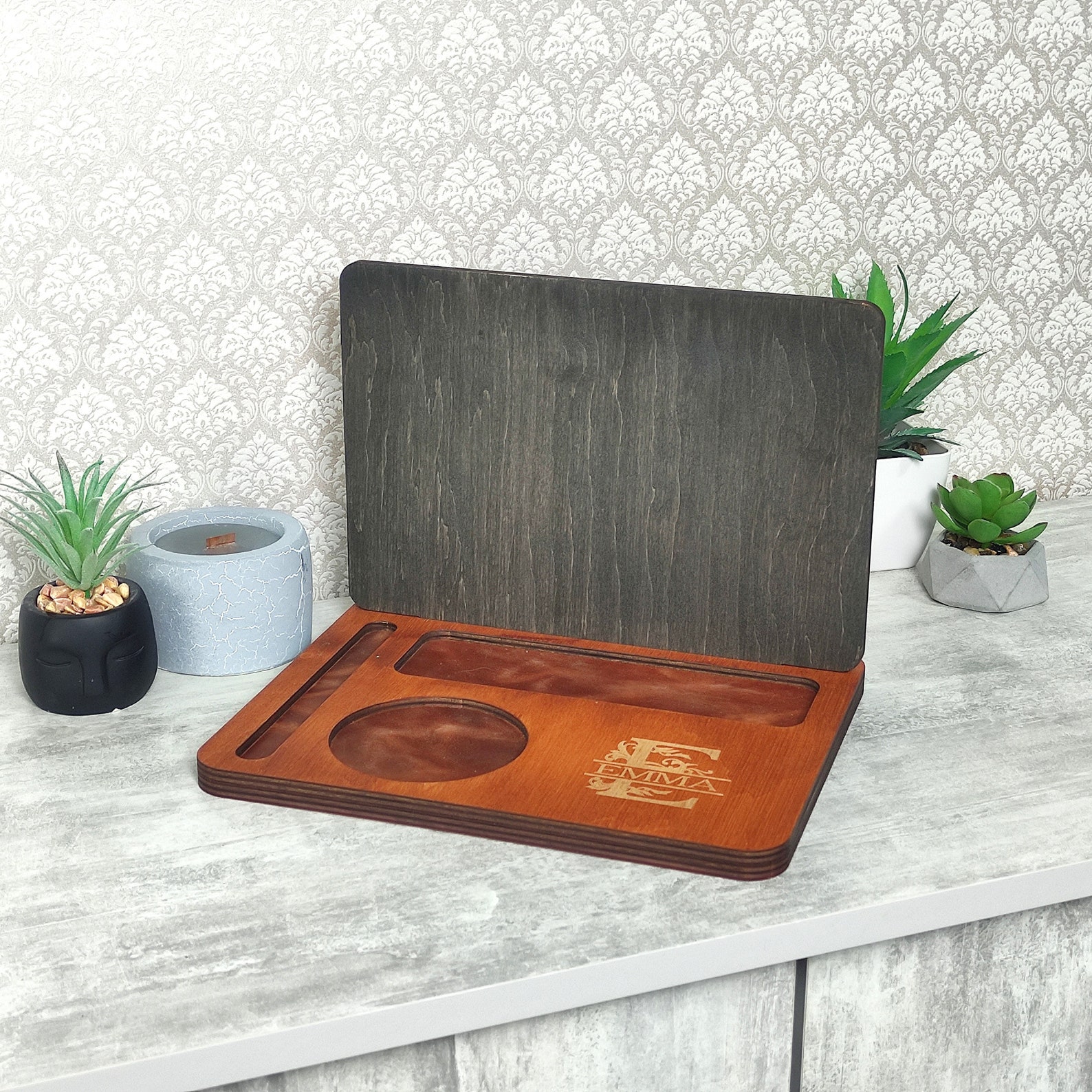 Rustic Wooden Book Valet: Personalized Nightstand Organizer - Etsy