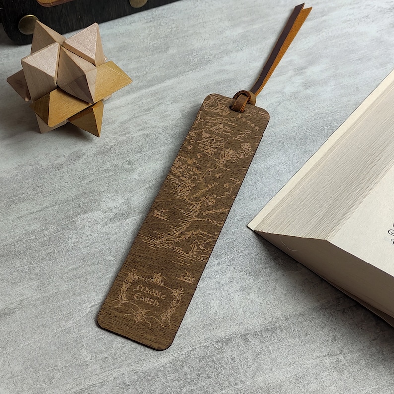 Wooden Bookmark, Leather and Wood Bookmark, Personalized Middle Earth ...