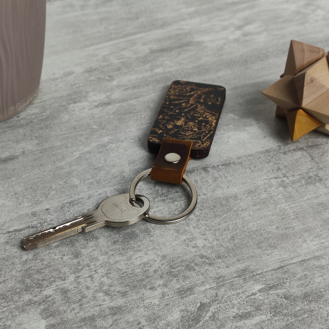 Leather and Wooden Keychain, Birch Plywood Keyring, LOTR Middle Earth ...