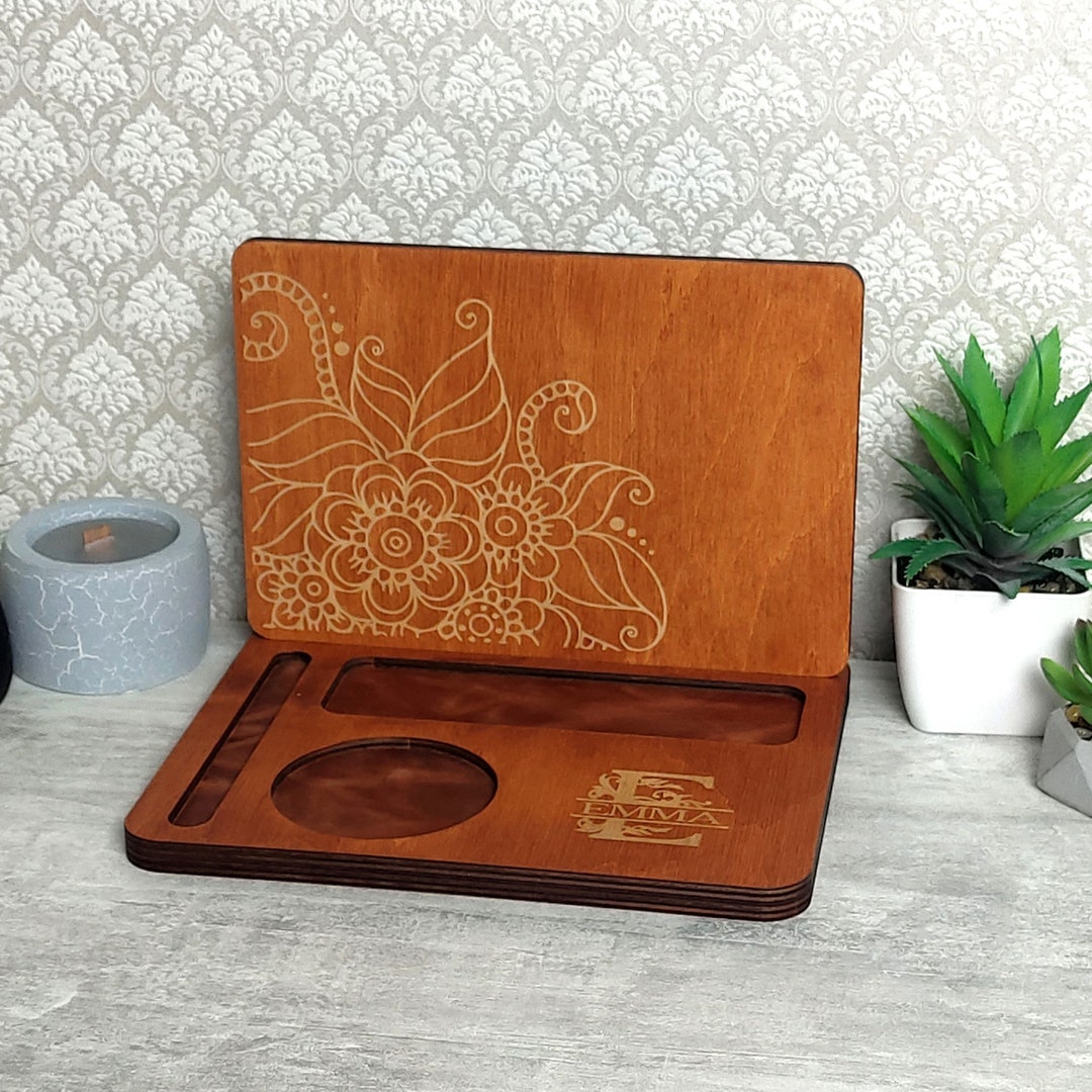 Wooden Book Valet Tray, Wood Nightstand Book Page Holder, Unique Book ...