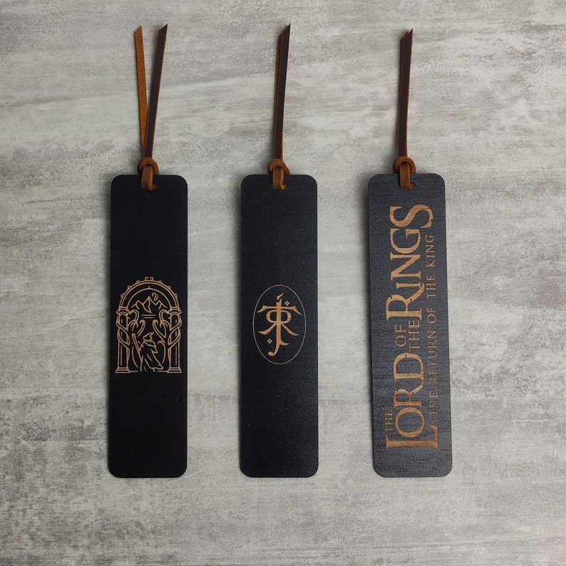 Set of 3 Wooden and Leather Bookmarks, Leather and Wood Lord of the ...