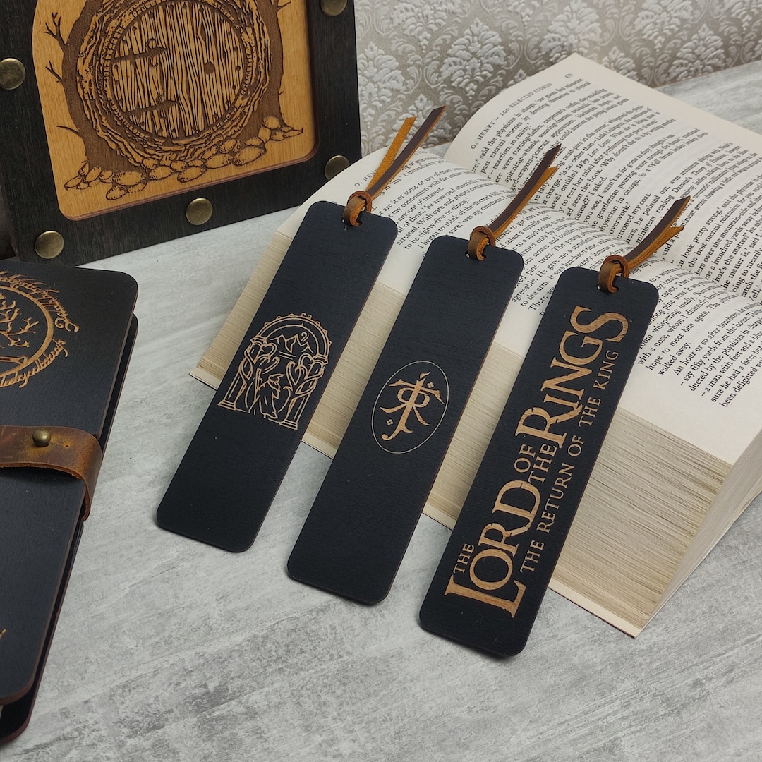 Set of 3 Wooden and Leather Bookmarks, Leather and Wood Lord of the ...