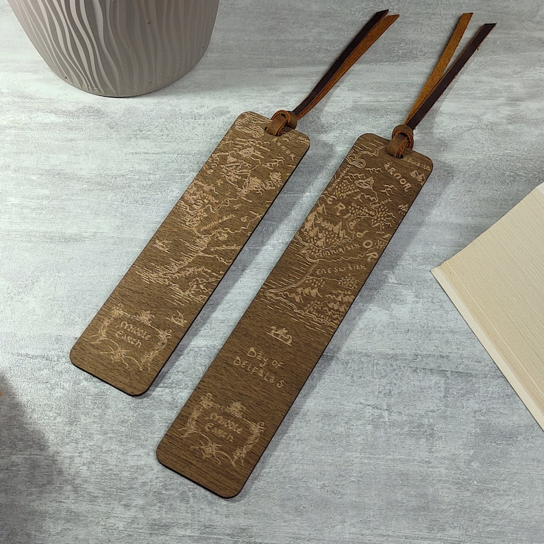 Wooden Bookmark, Leather and Wood Bookmark, Personalized Middle Earth ...