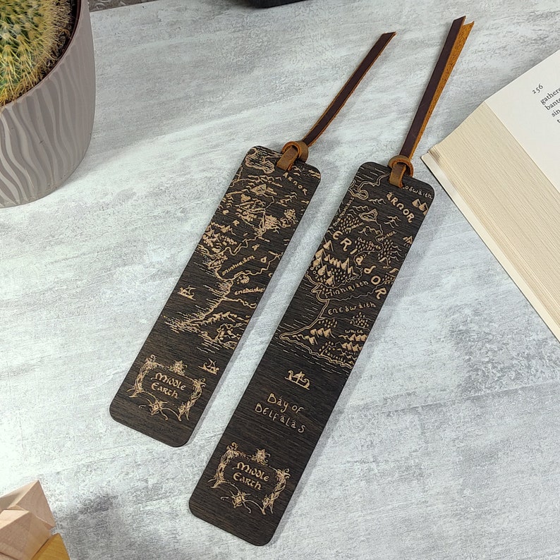 Wooden Bookmark, Leather and Wood Bookmark, Personalized Middle Earth ...