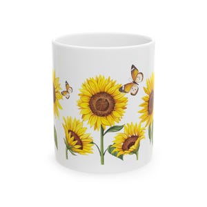 Sunflower Floral Mug Design, Wildflowers Coffee Mug, Pressed Flowers ...