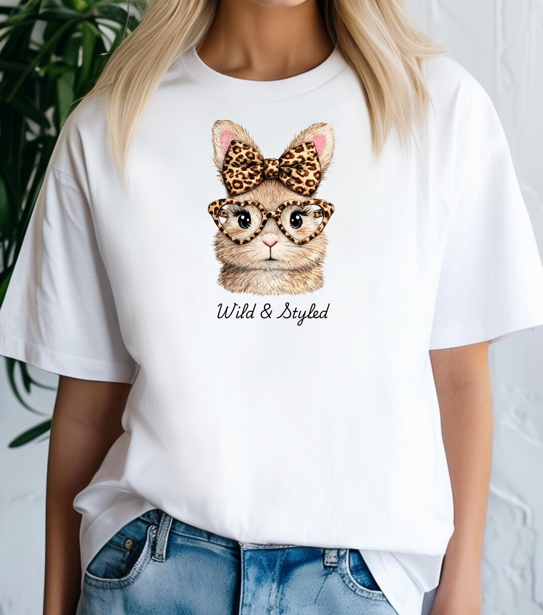 Leopard Bow Bunny Face T-shirt | Cute Bunny Graphic - Etsy