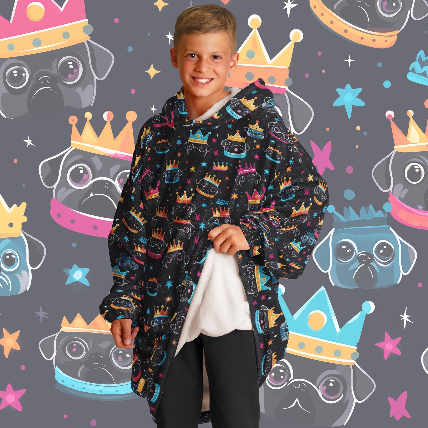 Royal Black Pug Snug Hoodie for Pug Lovers of Black Pugs Snug Hoodie ...