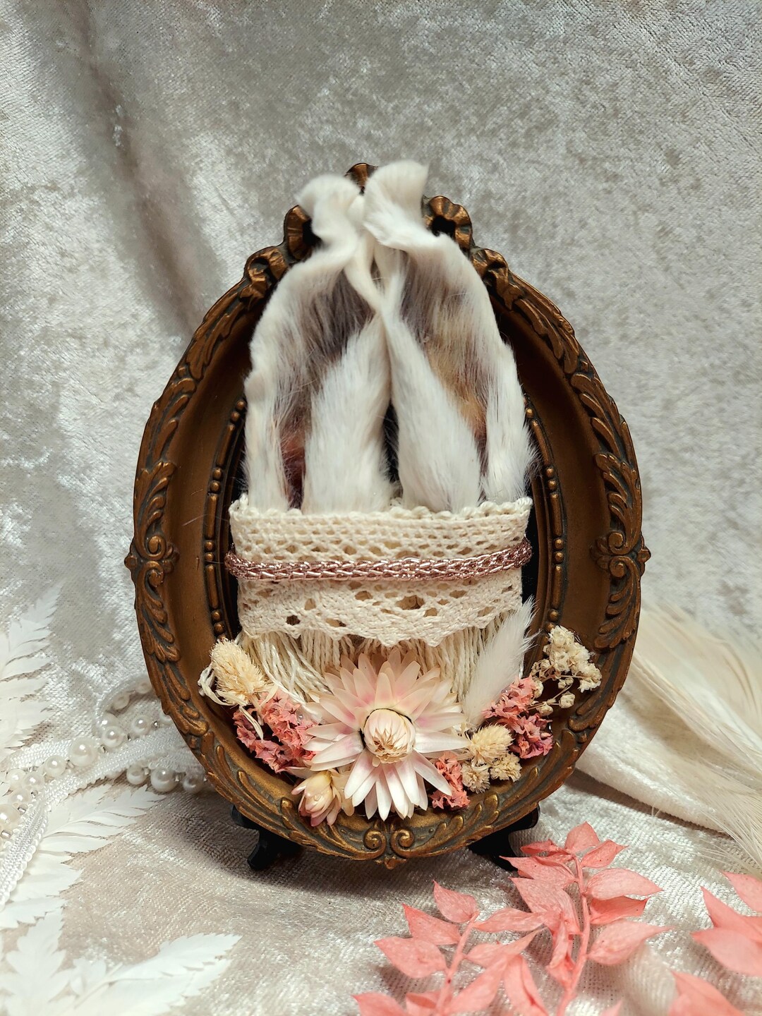 Vintage Frame With Real Bunny Ears and Flowers choose From Four Options ...