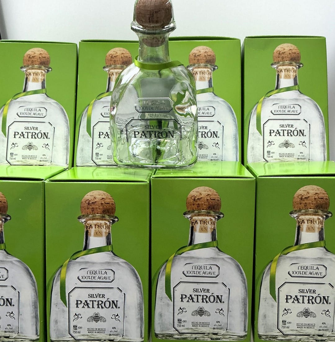 8 Patron Silver Tequila Bottles 750 Ml Heavy Duty Glass Bottle With ...
