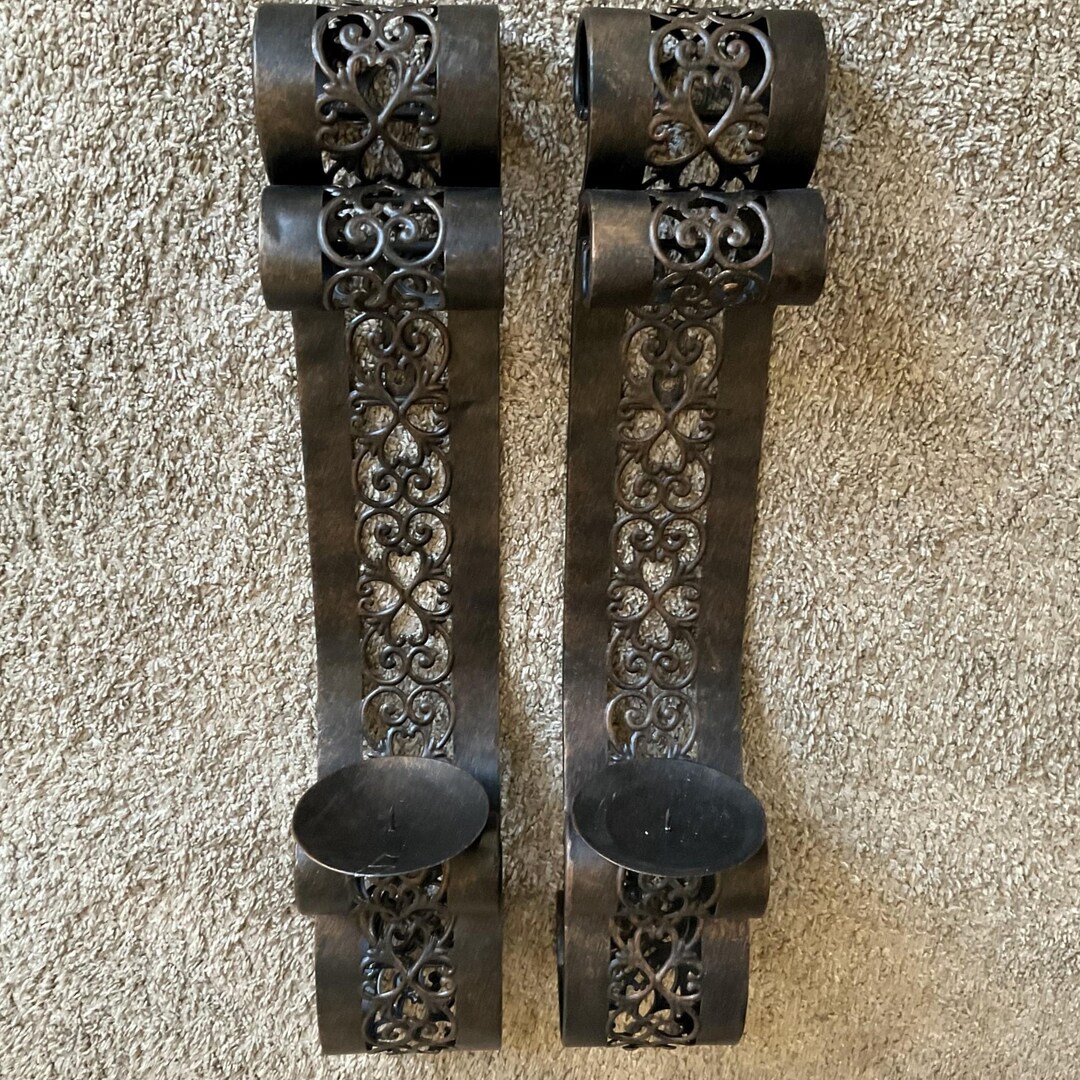 Vintage Metal Scroll Wall Sconces Pillar Candle Holders, Set of 2 - Etsy