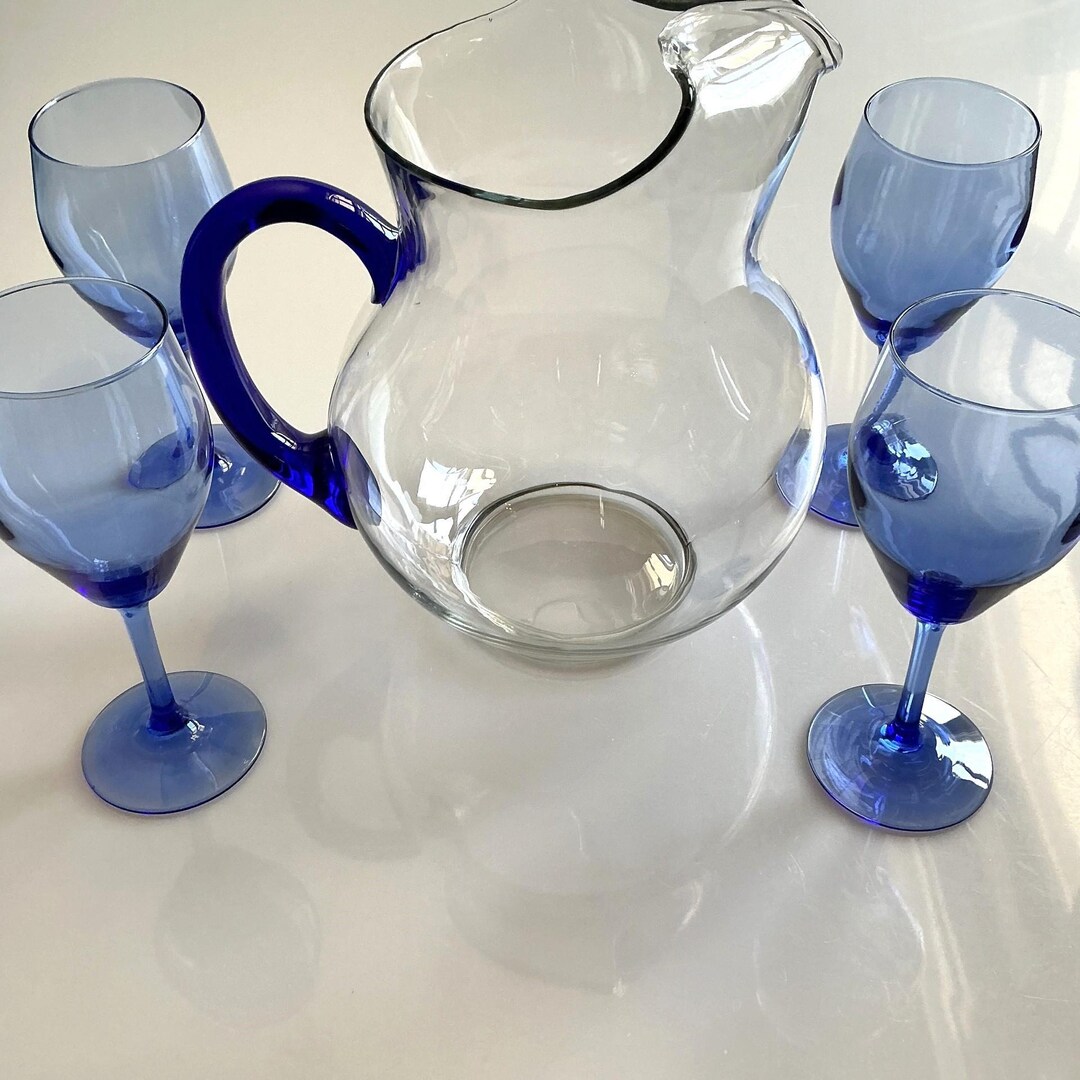 Vintage Libbey Cobalt Sangria Pitcher With 4 Wine Glasses - Etsy