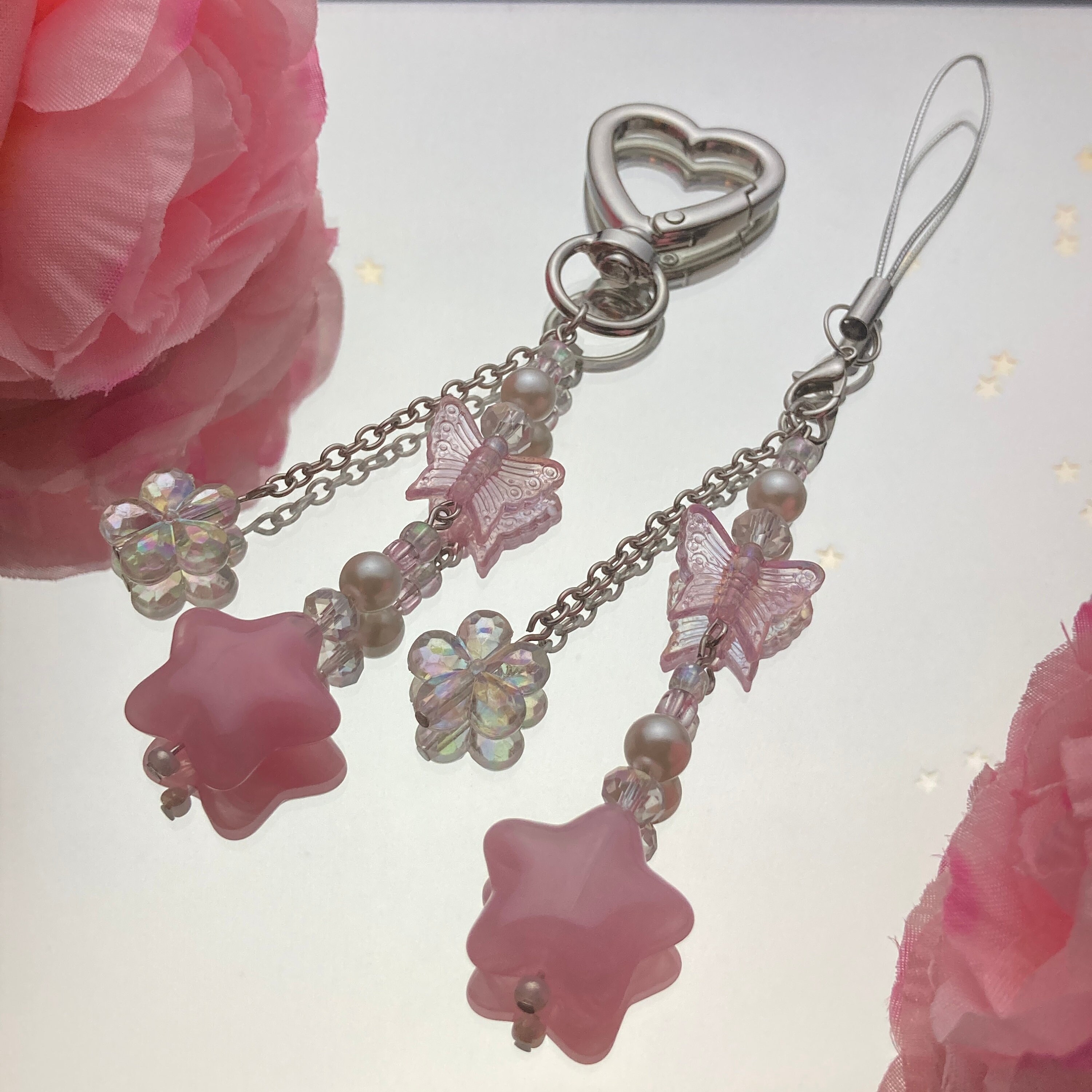 Pastel Star Phone Charm Strap or Keychain - Cute Beaded Cellphone Strap ...