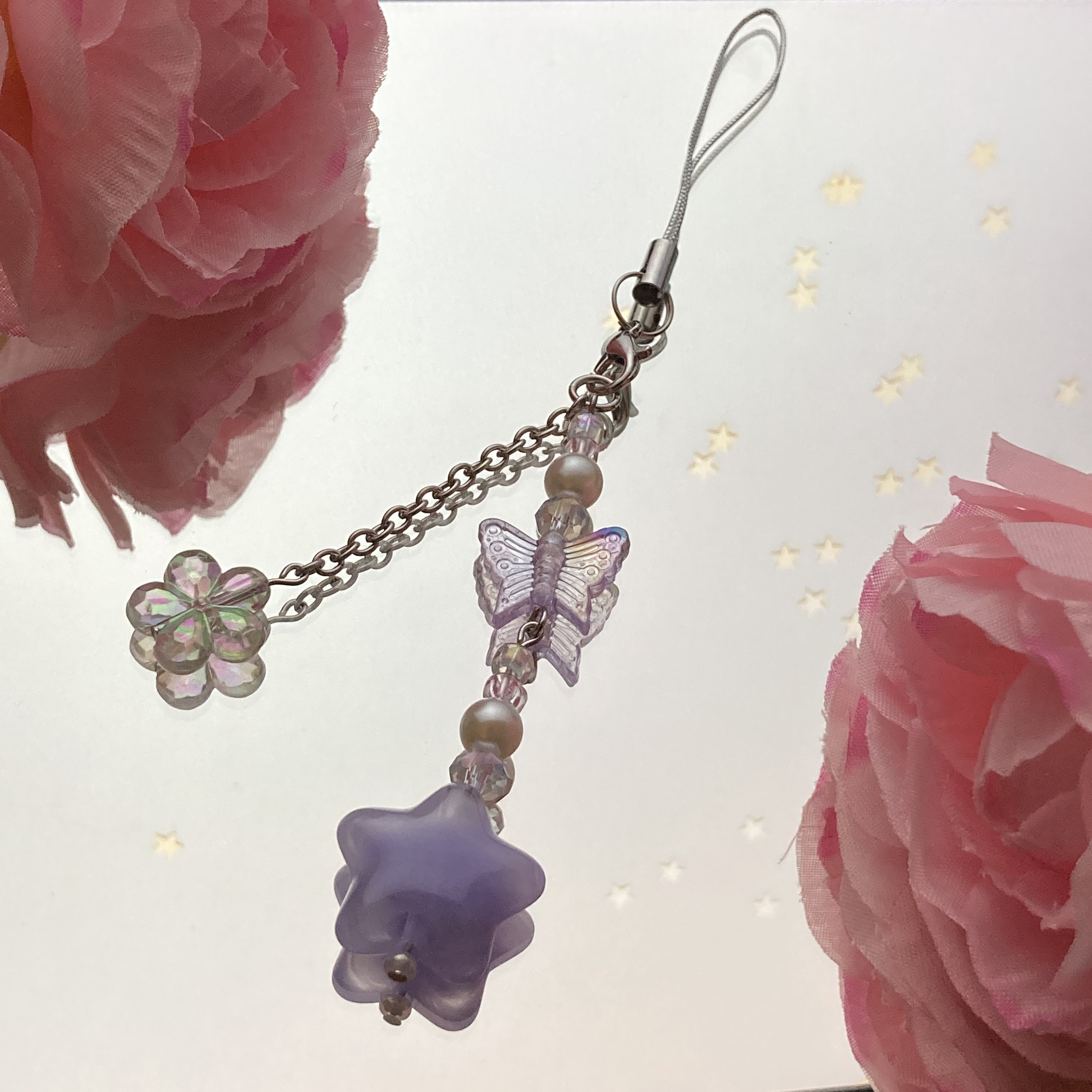 Pastel Star Phone Charm Strap or Keychain - Cute Beaded Cellphone Strap ...