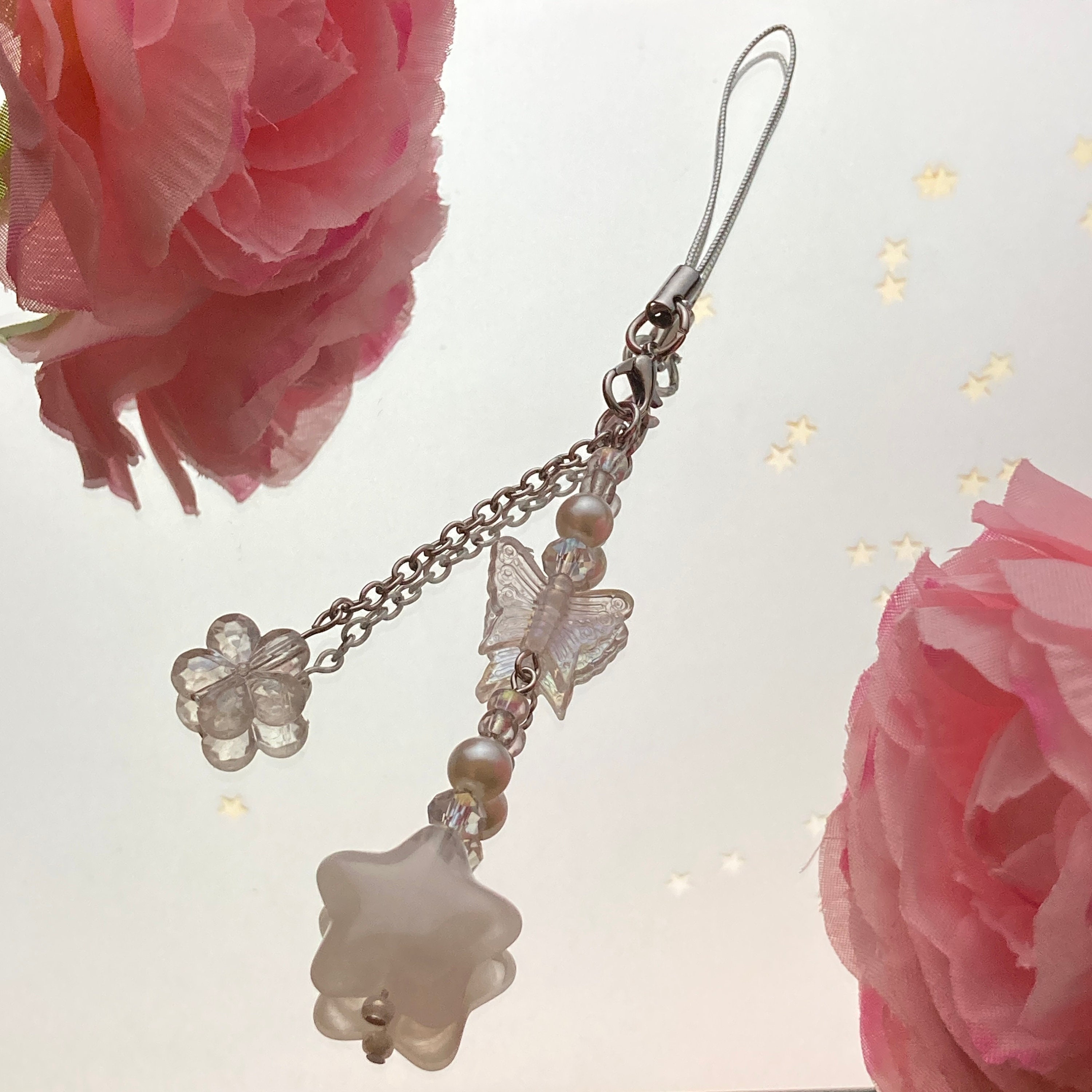 Pastel Star Phone Charm Strap or Keychain - Cute Beaded Cellphone Strap ...