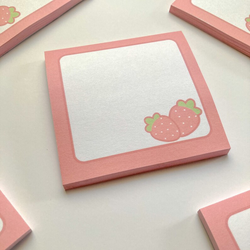 Kawaii Strawberry Sticky Notes, Cute Strawberry Stationery, Pastel ...