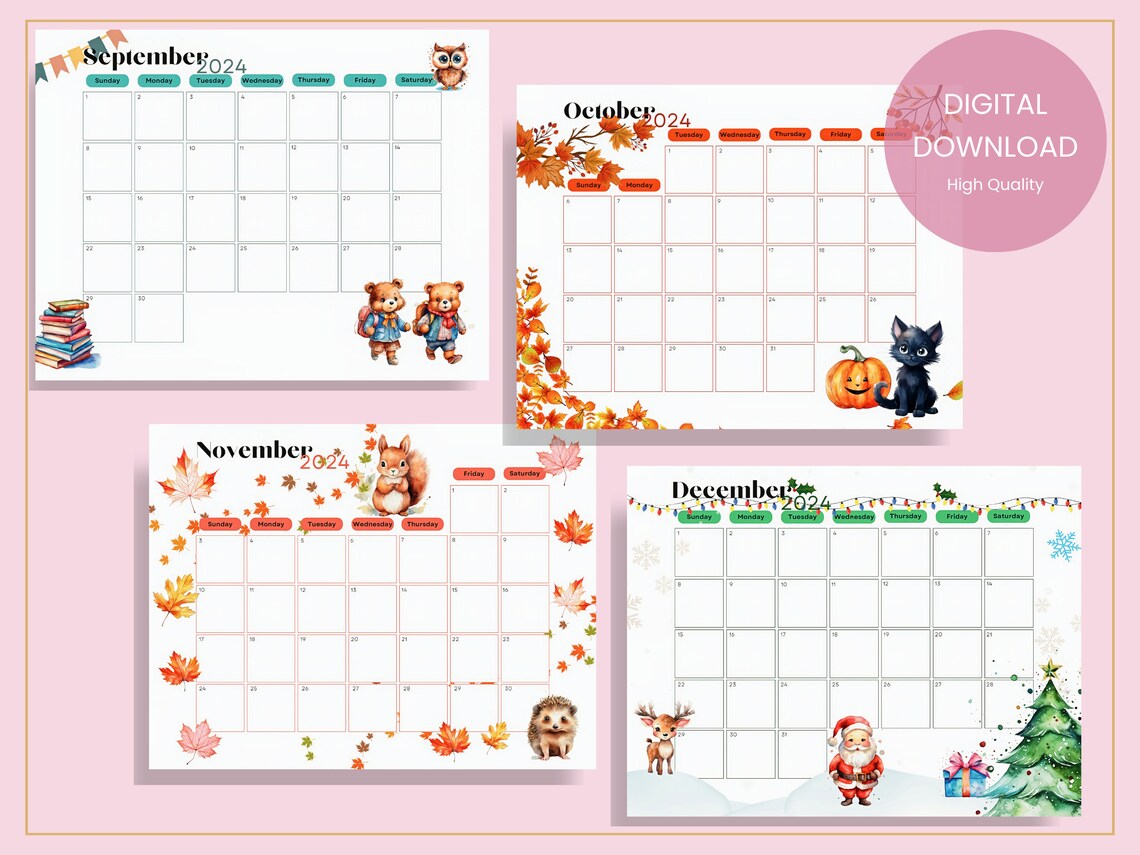 Printable Calendars, 2024 Calendars, Printable Kids Calendars, Monthly ...