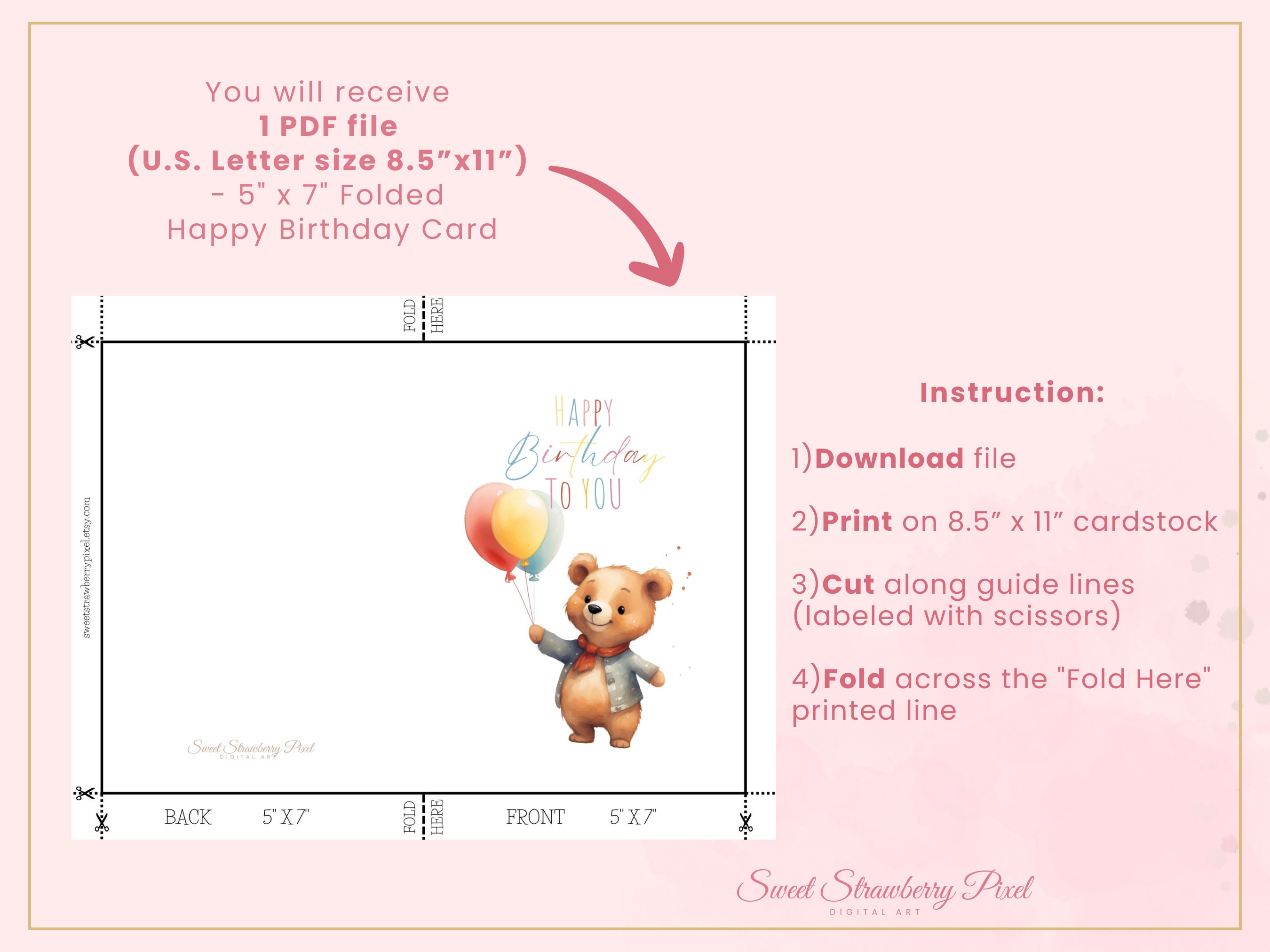 Teddy Bear Birthday Card, Happy Birthday Card, Kids Birthday Card ...