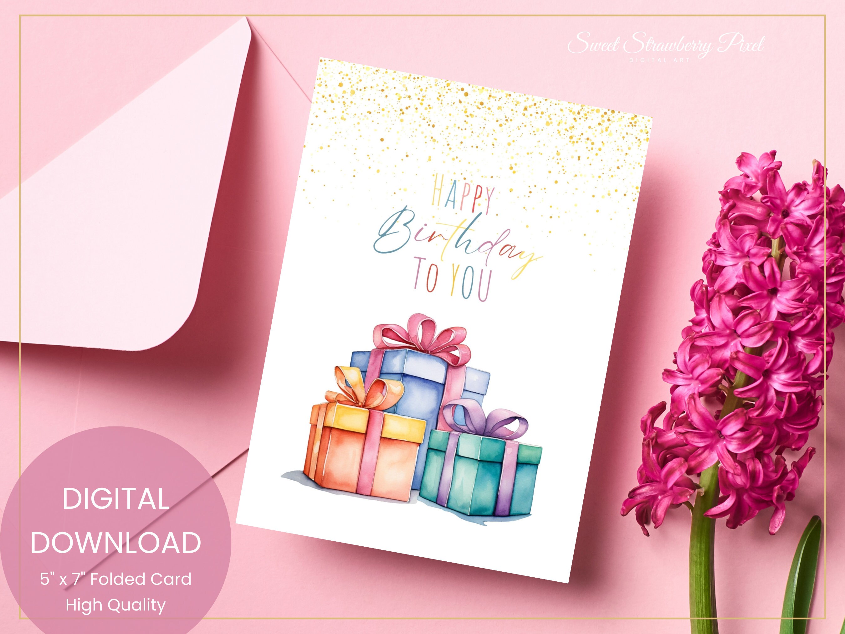 Happy Birthday Card, Printable Happy Birthday Card, Colorful Birthday ...