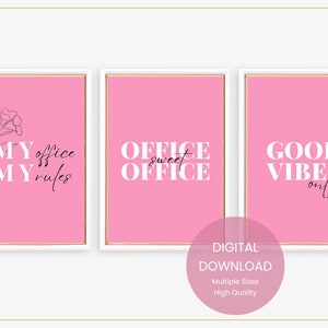 Set of 3 Pink Wall Art for Women, Inspirational Wall Art, Pink Office ...