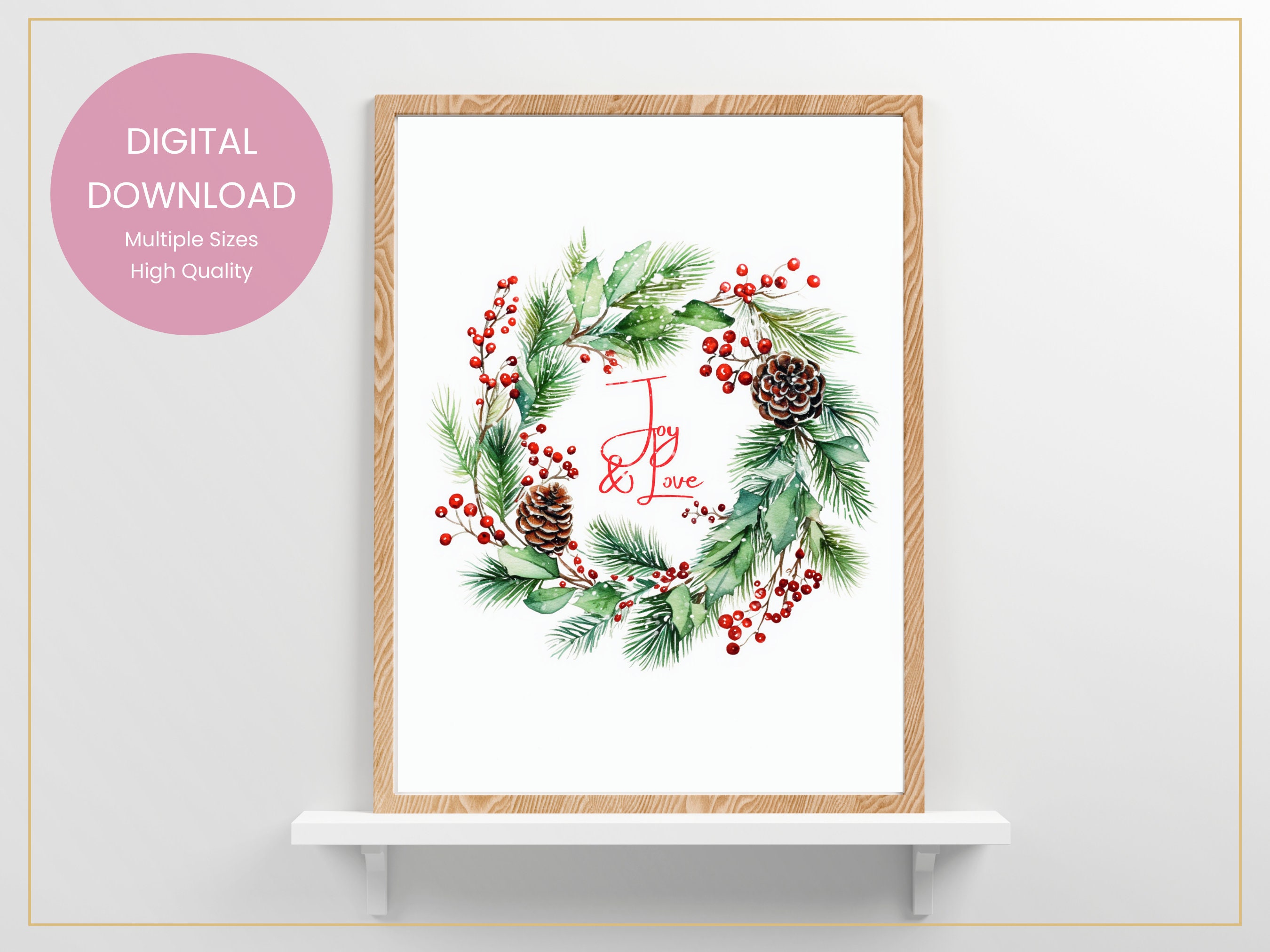 Christmas Wreath Print, Printable Holiday Decor, Botanical Christmas ...