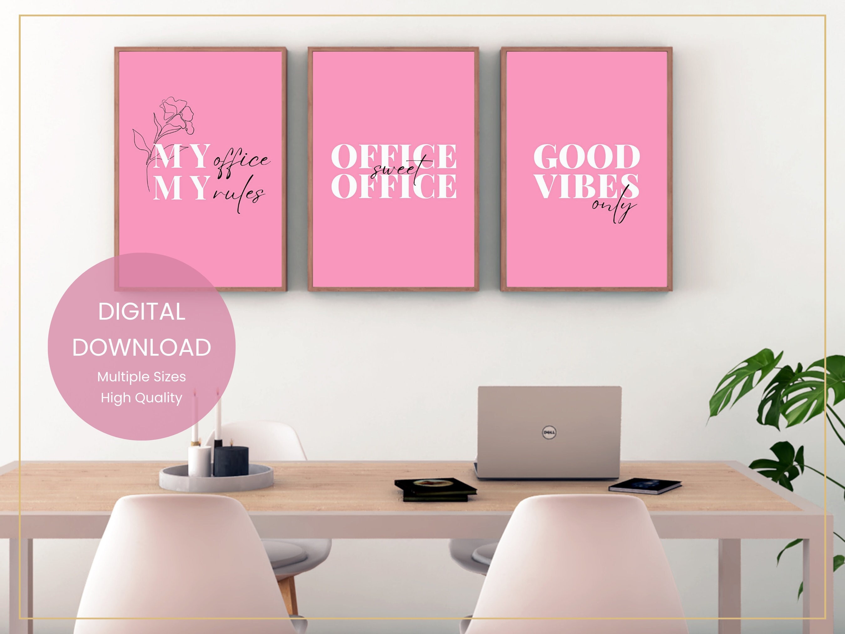 Set of 3 Pink Wall Art for Women, Inspirational Wall Art, Pink Office ...