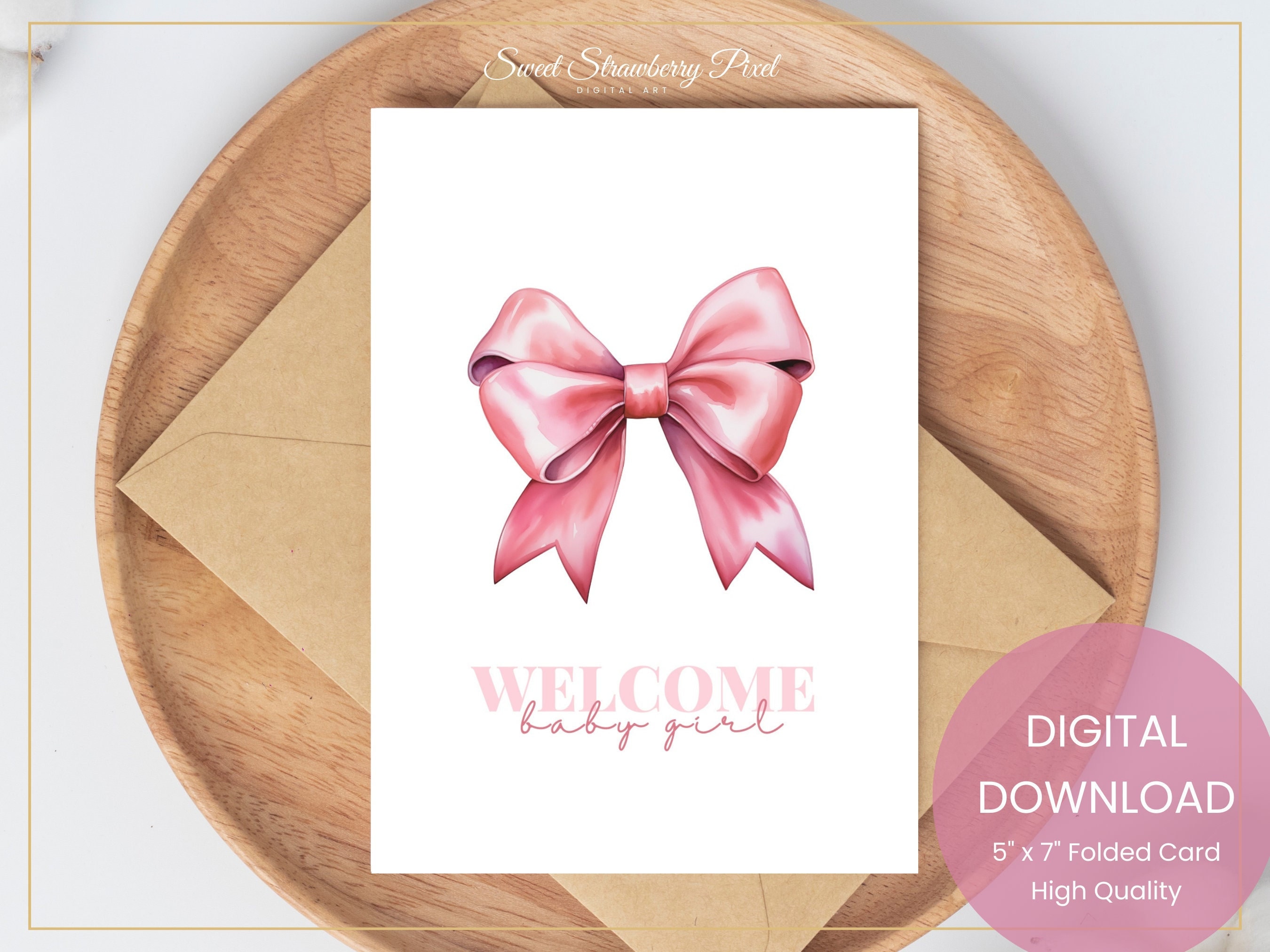Girl Baby Shower Card, Printable Card, Pink Bow, Baby Shower Card ...