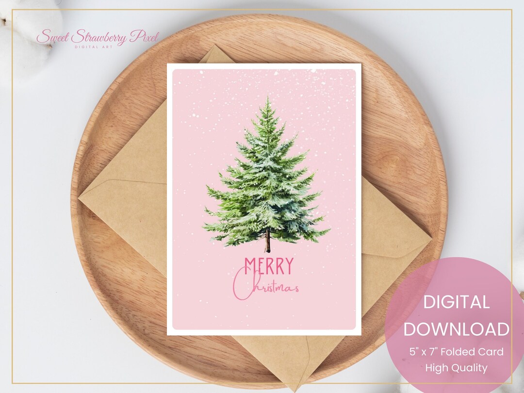 Printable Christmas Card, Instant Download Pink Christmas Card ...