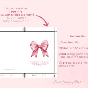 Girl Baby Shower Card, Printable Card, Pink Bow, Baby Shower Card ...
