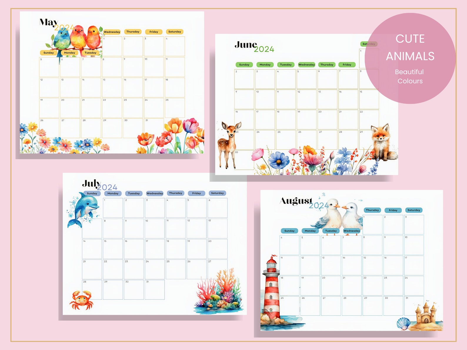 Printable Calendars, 2024 Calendars, Printable Kids Calendars, Monthly ...