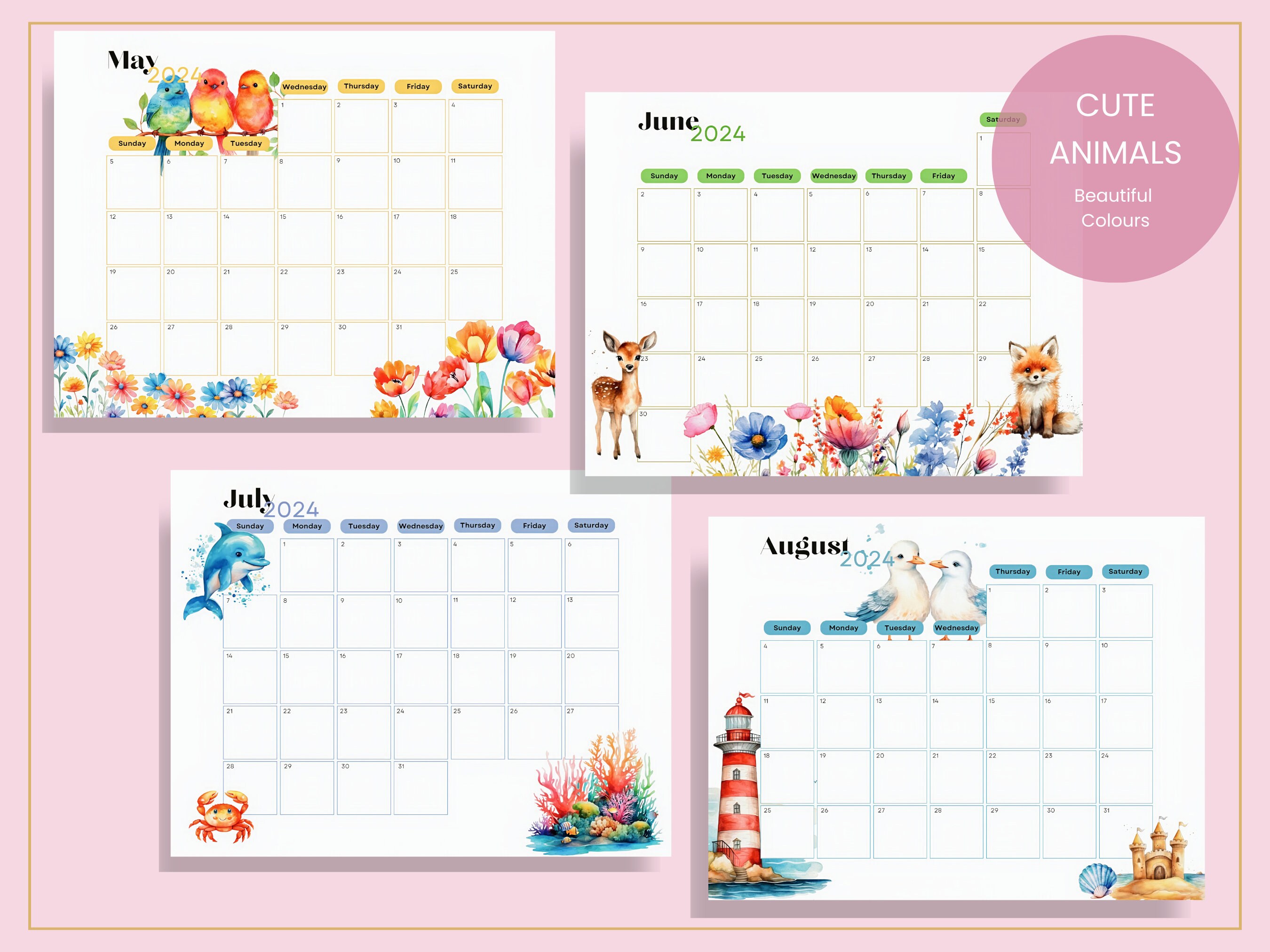 Printable Calendars, 2024 Calendars, Printable Kids Calendars, Monthly ...
