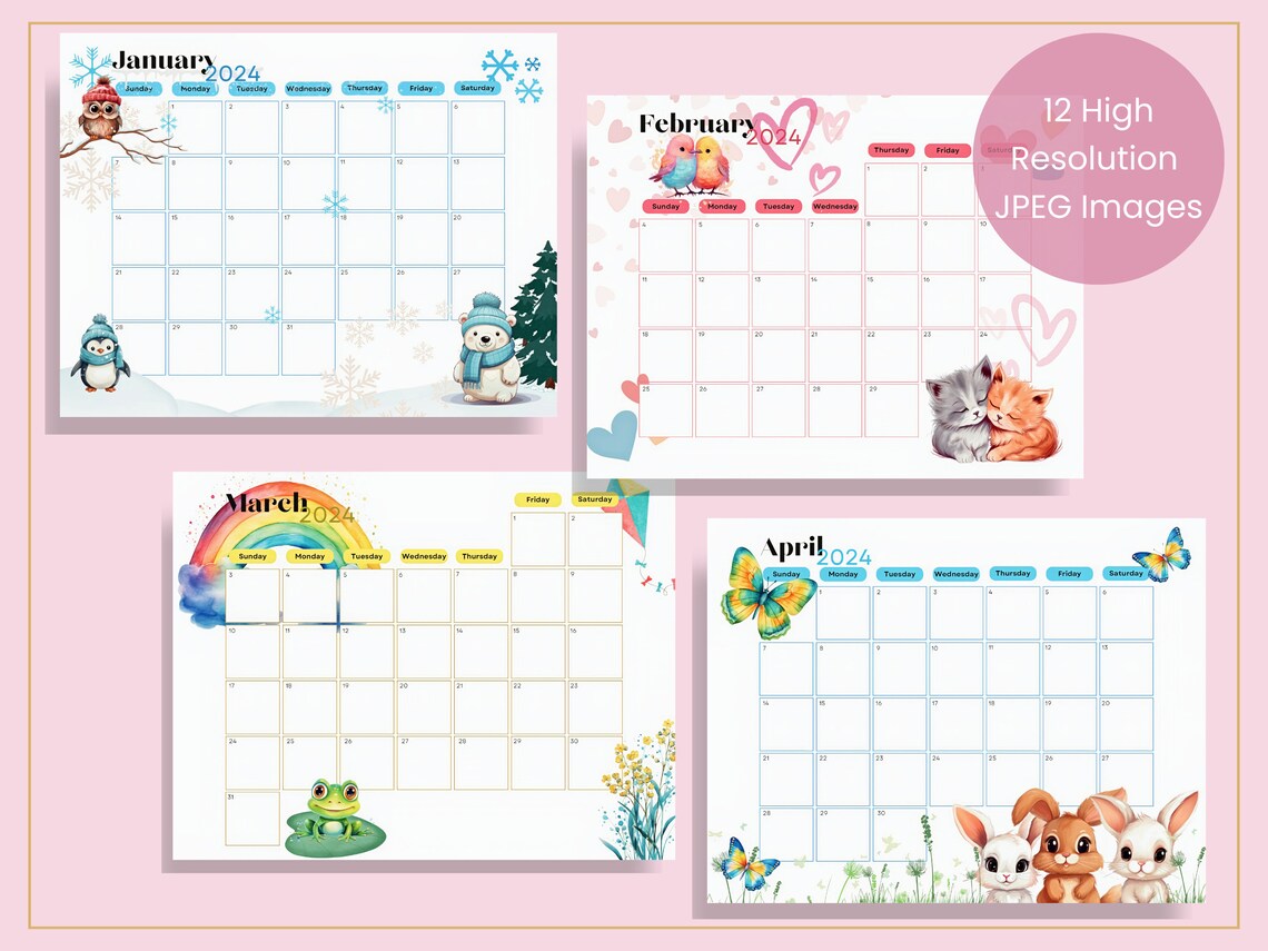 Printable Calendars, 2024 Calendars, Printable Kids Calendars, Monthly ...