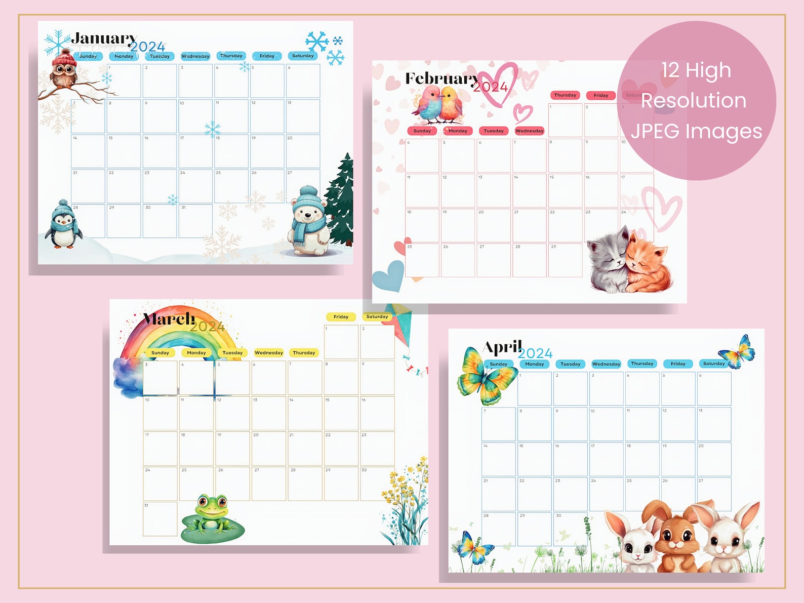 Printable Calendars, 2024 Calendars, Printable Kids Calendars, Monthly ...