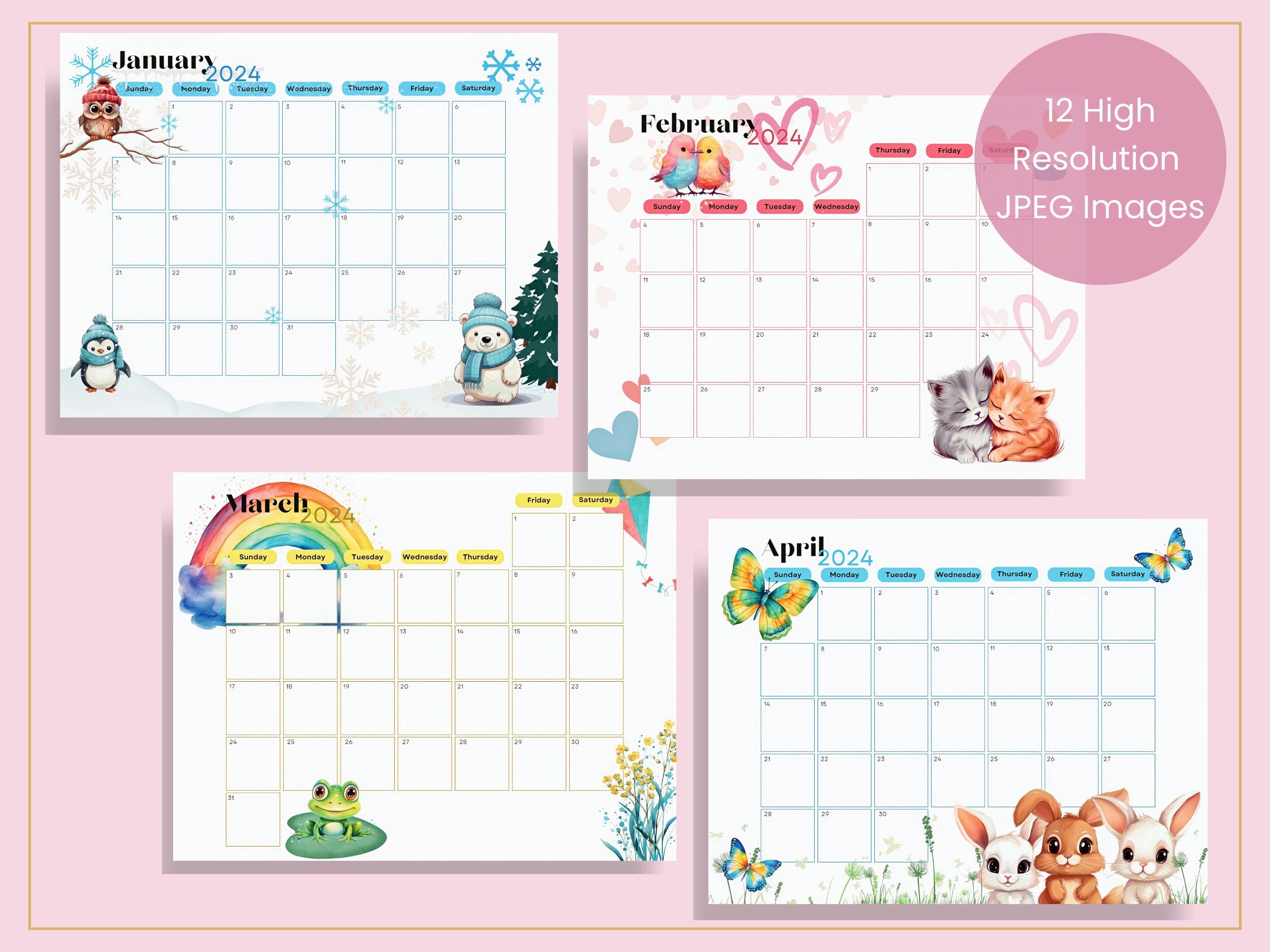 Printable Calendars, 2024 Calendars, Printable Kids Calendars, Monthly ...