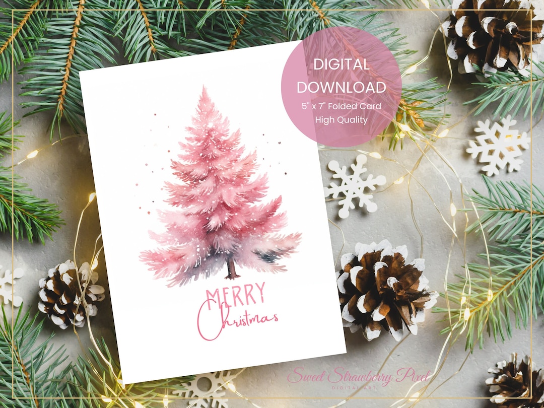 Printable Christmas Card, Instant Download Pink Christmas Card, Pink ...
