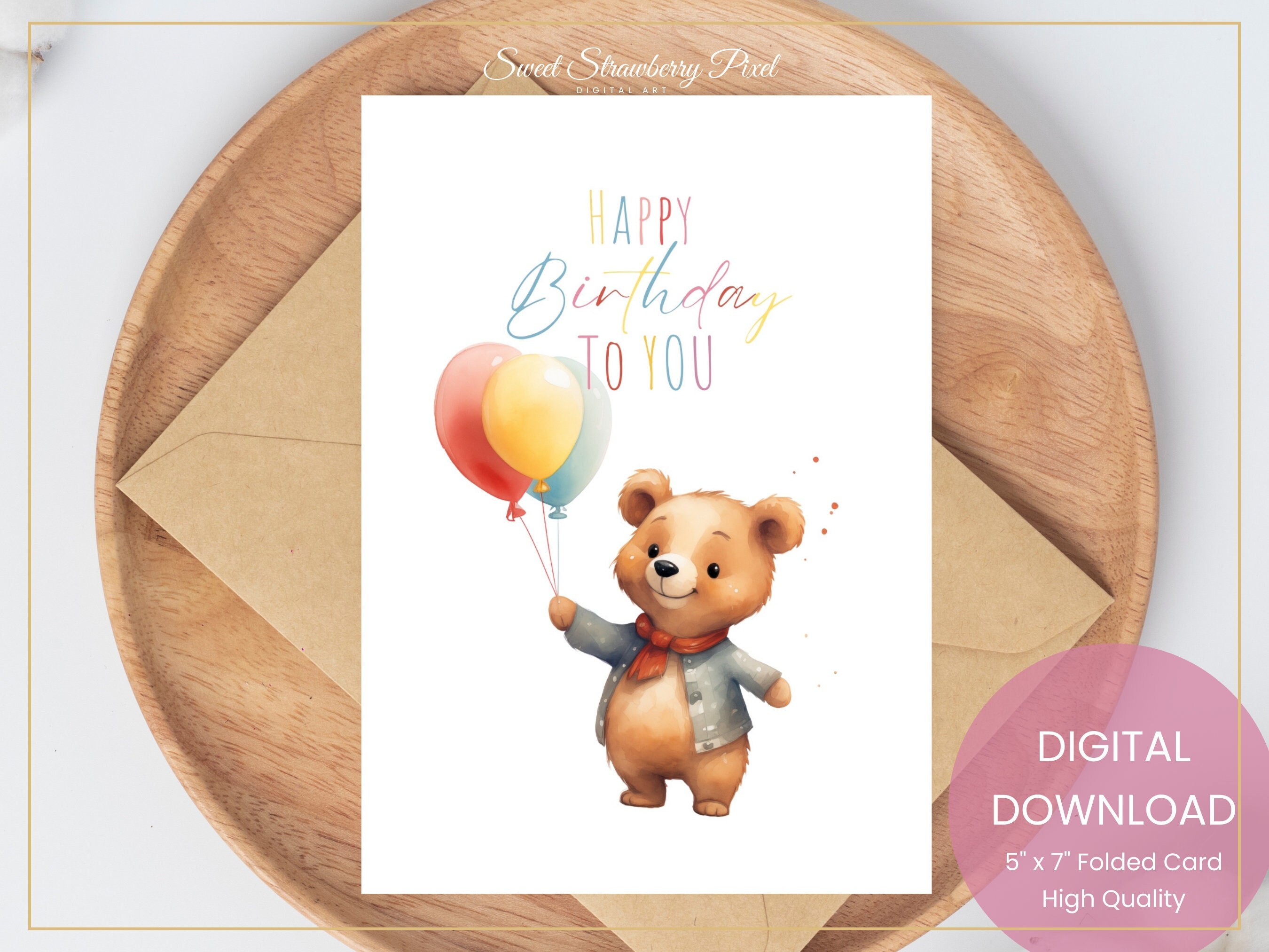 Teddy Bear Birthday Card, Happy Birthday Card, Kids Birthday Card ...