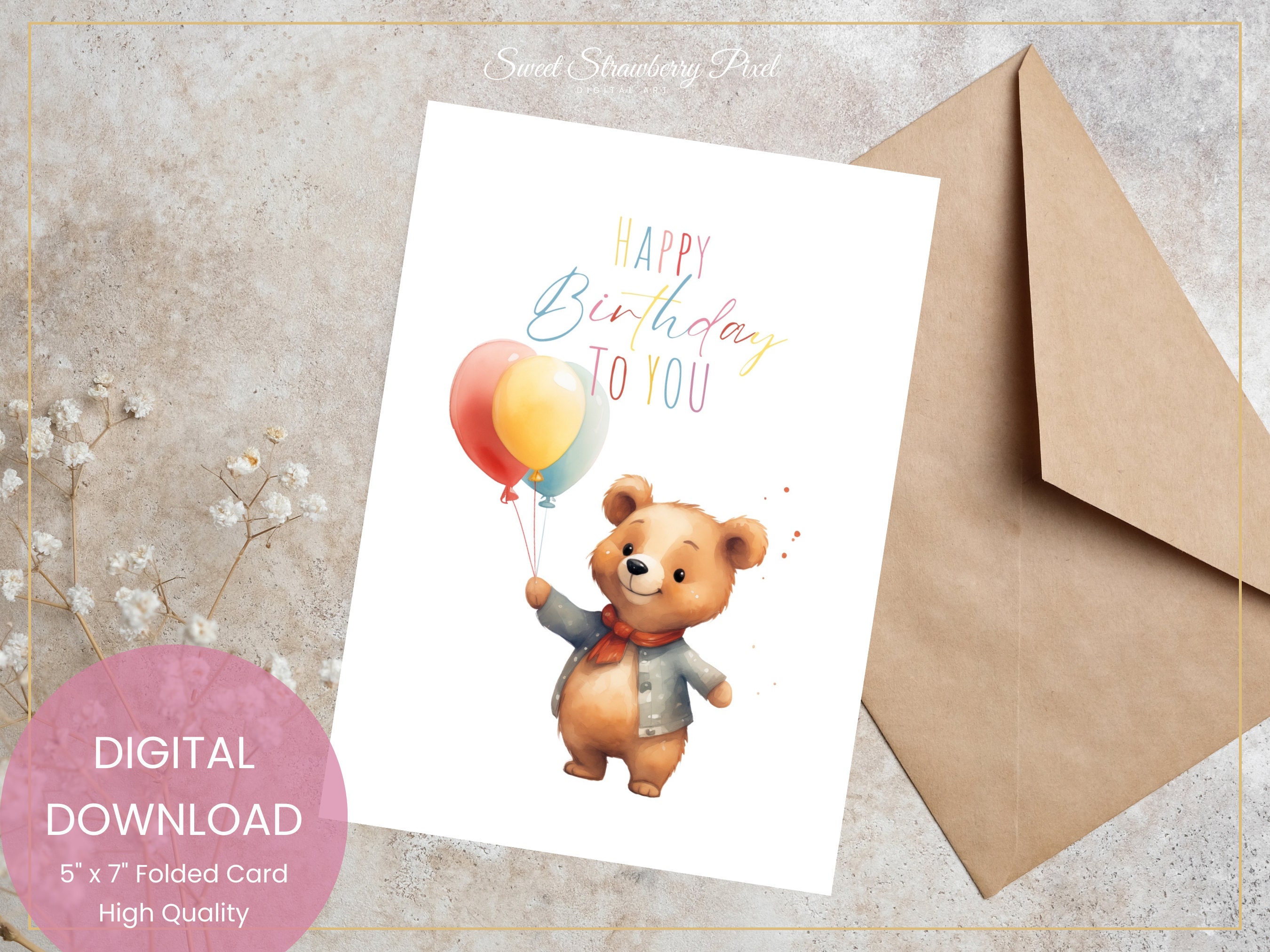 Teddy Bear Birthday Card, Happy Birthday Card, Kids Birthday Card ...