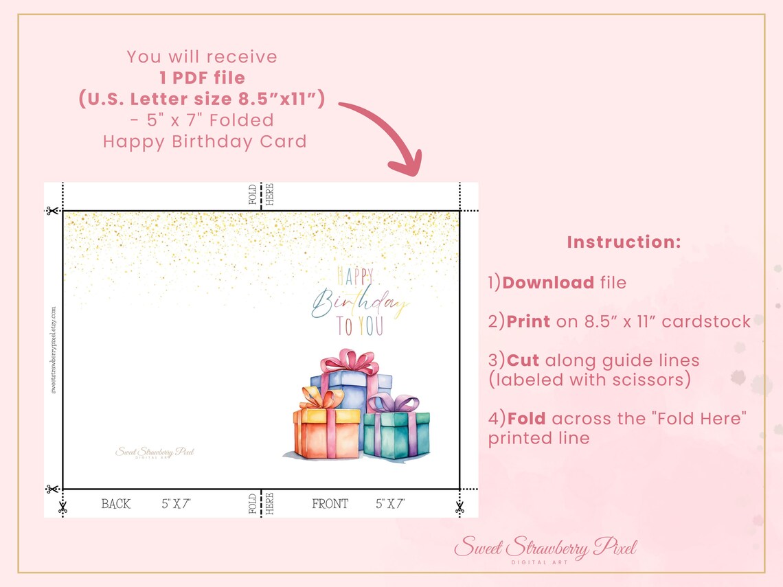 Happy Birthday Card, Printable Happy Birthday Card, Colorful Birthday ...