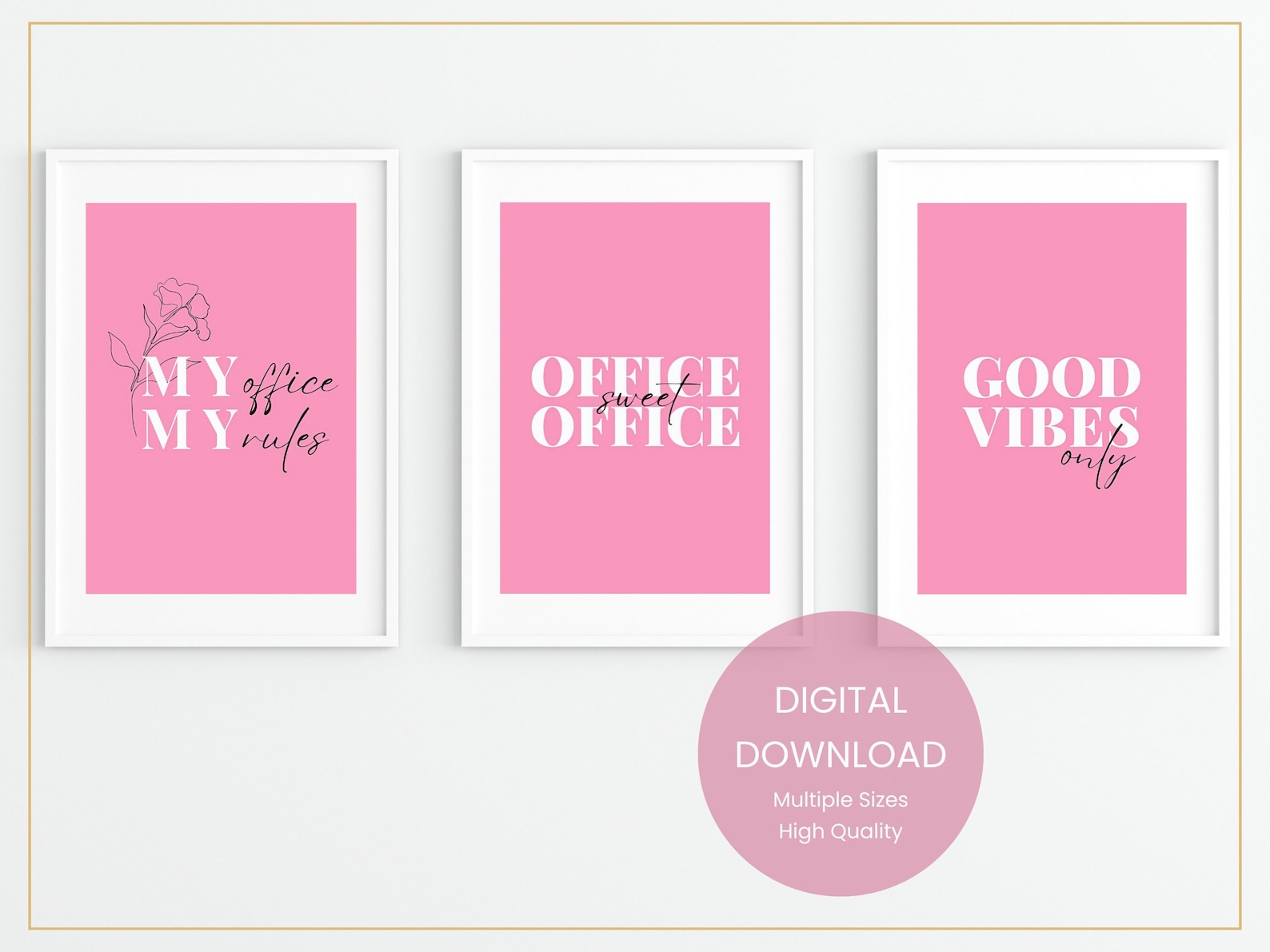 Set of 3 Pink Wall Art for Women, Inspirational Wall Art, Pink Office ...