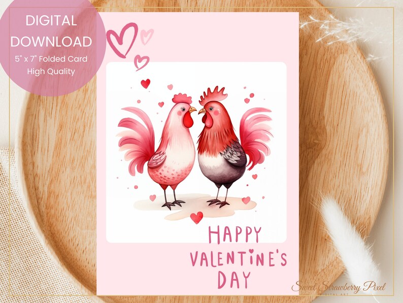 Chicken Valentines Day Card, Hen Valentines Day Card, Happy Valentines ...