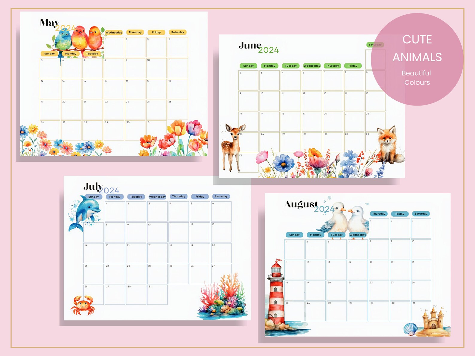 Printable Calendars, 2024 Calendars, Printable Kids Calendars, Monthly ...
