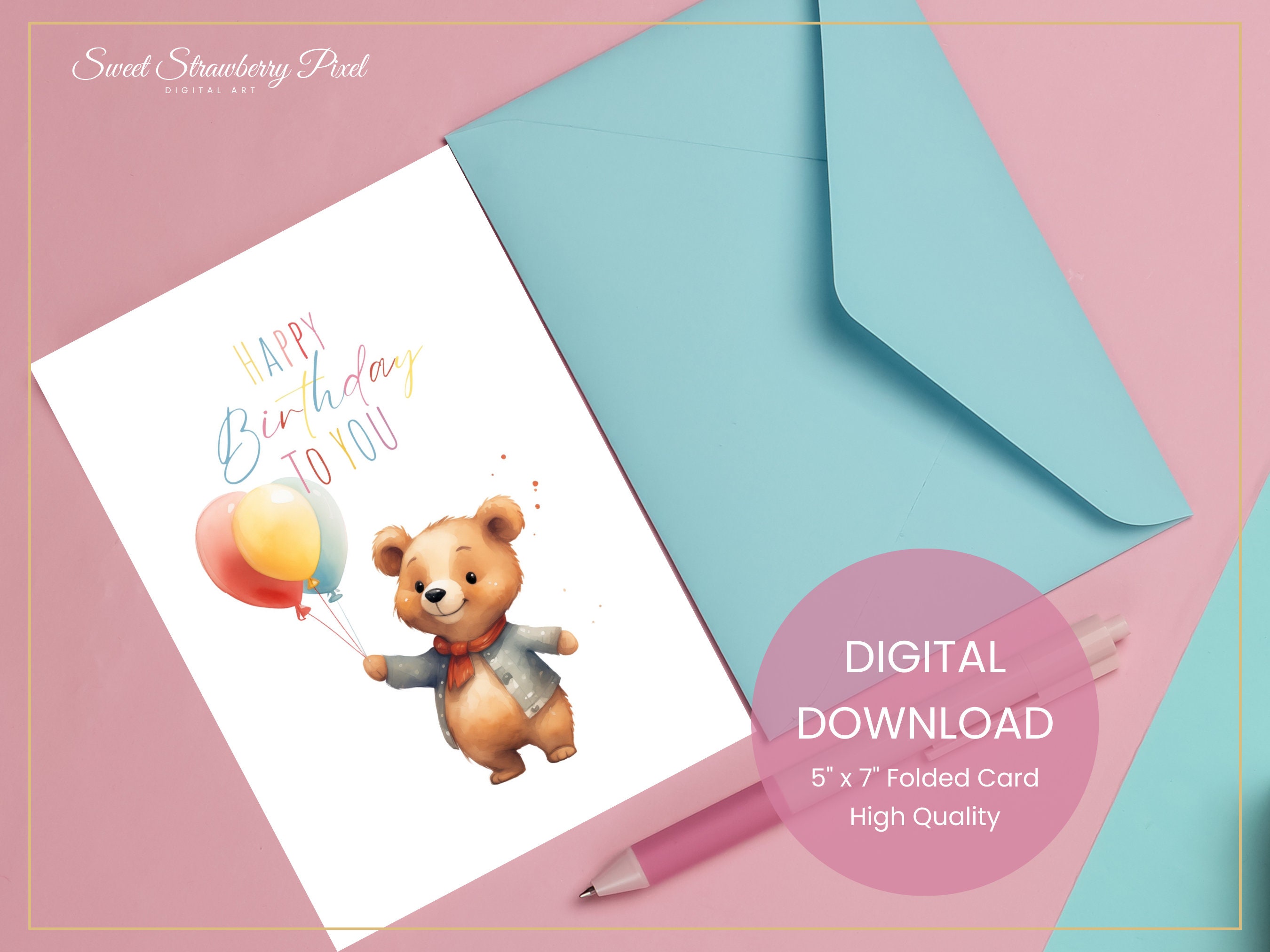 Teddy Bear Birthday Card, Happy Birthday Card, Kids Birthday Card ...