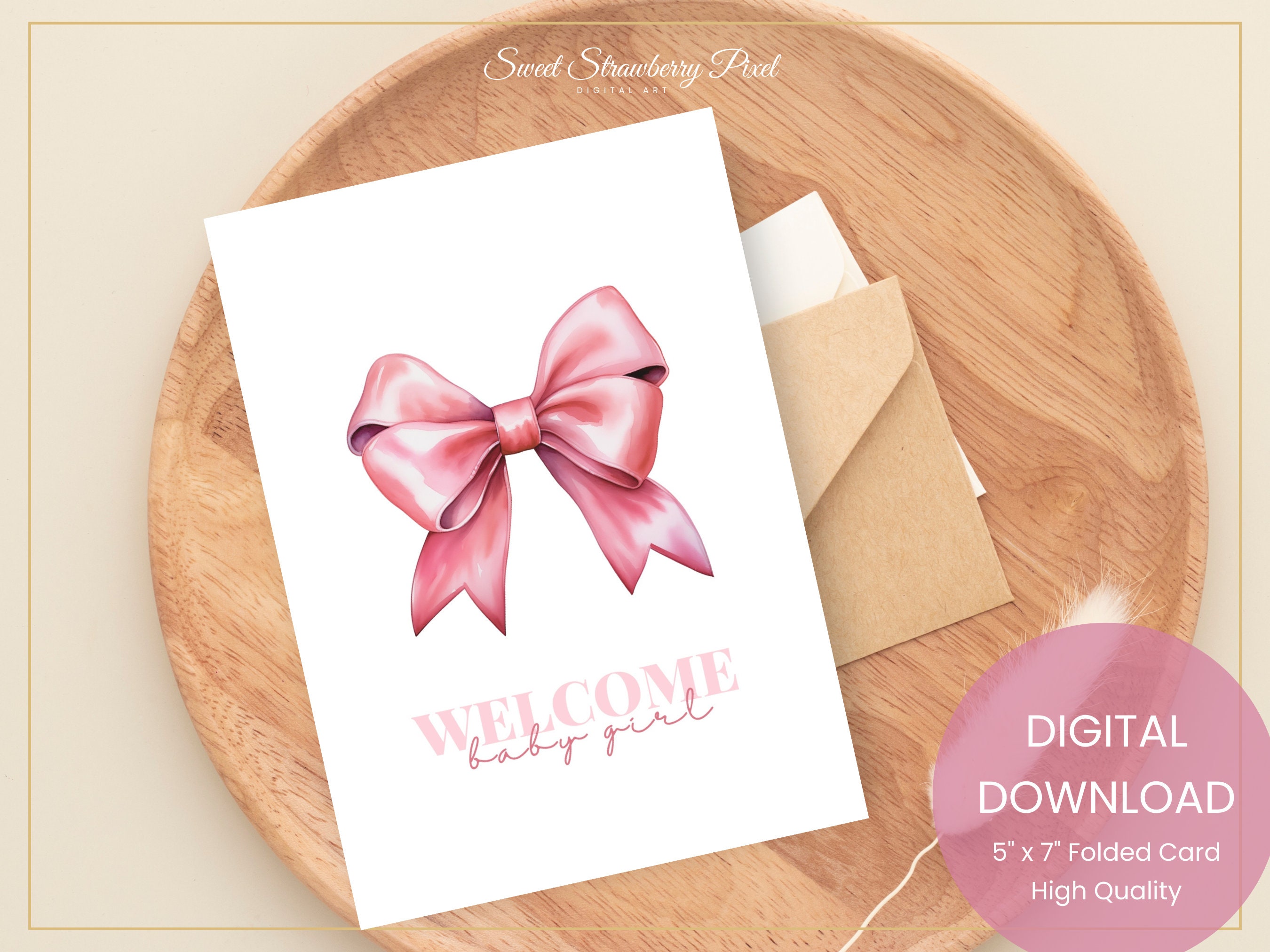 Girl Baby Shower Card, Printable Card, Pink Bow, Baby Shower Card ...