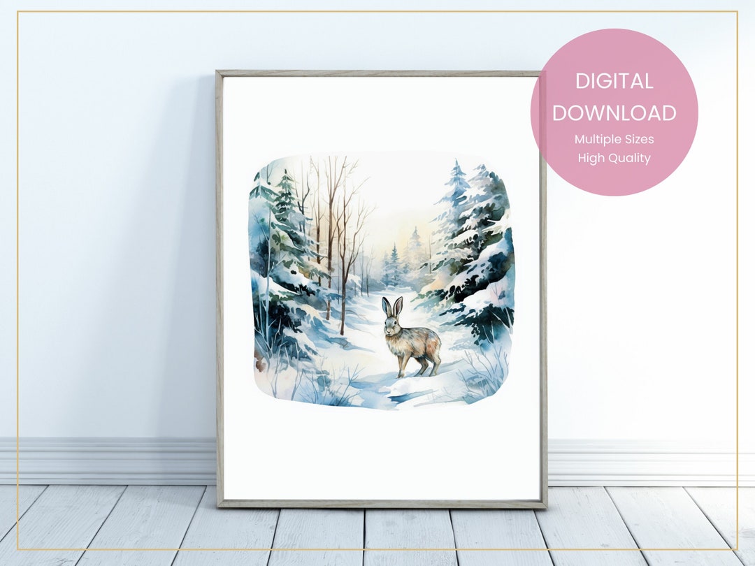 Winter Animals Print Christmas Wall Art Winter Rabbit Wall - Etsy